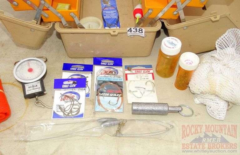 Fenwick tan tackle box w/ hooks, scale & more. All for one money ...