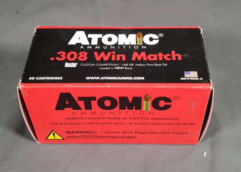 New box of 50 Atomic .308 Win Match, 168 grain HP boat tail cartridges. - Rocky Mountain Estate ...