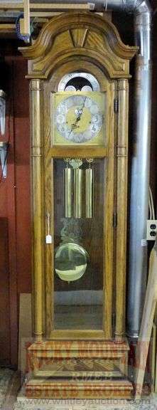 Very nice oak cased Ridgeway 3 weight chiming grandfather clock with ...