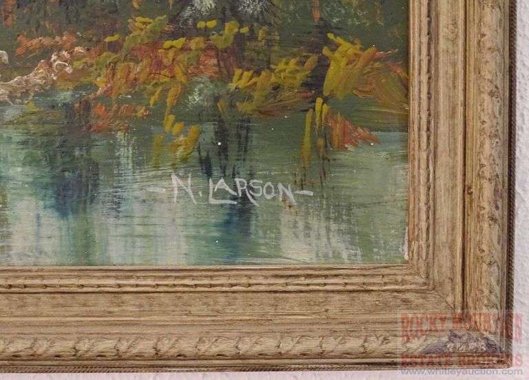 Vintage artist signed original oil on artist board Mountain scene ...