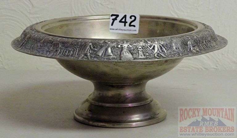 Very cool vintage nickel silver center bowl with neat stamped rim ...