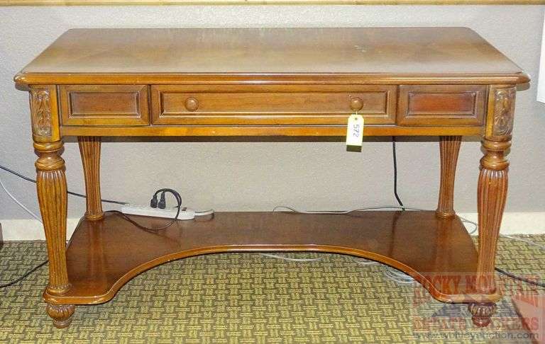 Classy Cherry Finish Desk with Fluted Legs, Carved Accents & Drop Down ...