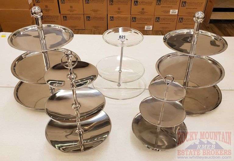 4 - 3 Tier Round Stainless Steel Serving Trays and 1 - 3 Tier Round ...