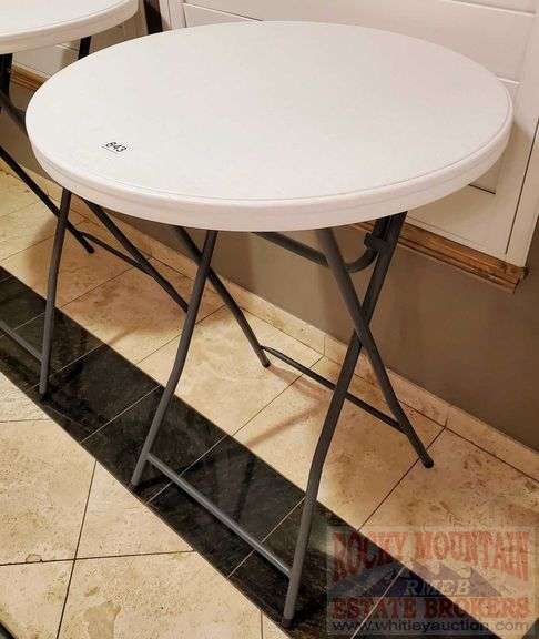 White Maxchief Round Bar Height Folding Table. 44"X32". - Rocky ...