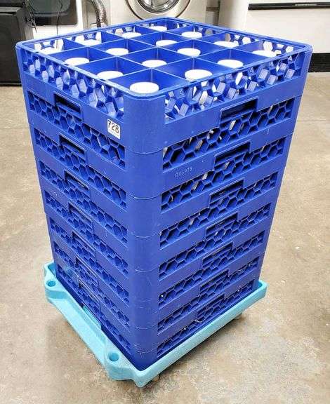 132 Vanessa Platinum Rim Tea Cups & 9 Blue Crates with Rolling Glass ...