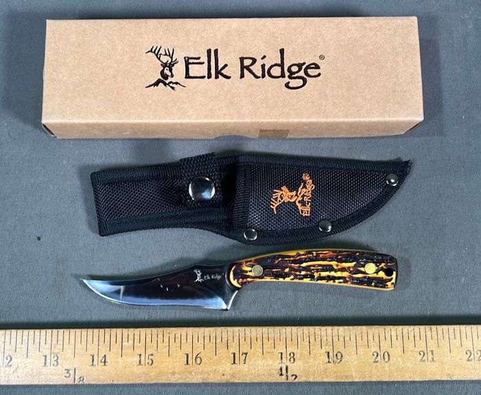 New Elk Ridge 7" Hunting Knife with Faux Stag Handles & Nylon Sheath ...