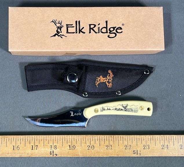 New Elk Ridge 7" Straight Blade Knife with Deer Decorated Handles ...