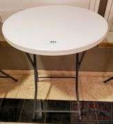 White Maxchief Round Bar Height Folding Table. 44"X32". - Rocky ...