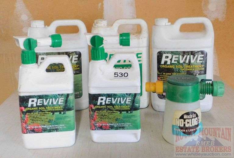 5 partial 1/2 & 1 gallon containers of Revive organic soil treatment ...