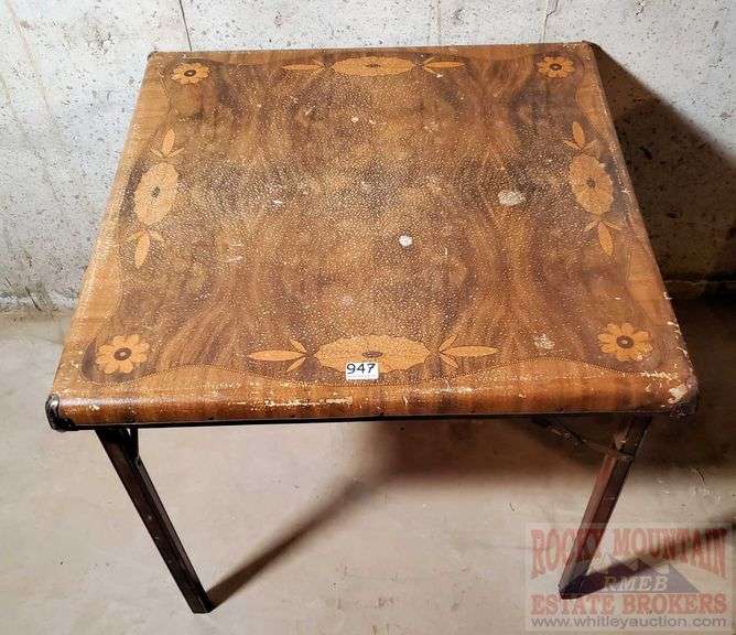 Neat vintage Samson folding card table with decorated top, 26"X30"X30 ...