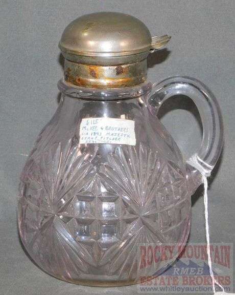 Wonderful Victorian Blown & Cut Glass Syrup Pitcher with Hinged Lid, 6 ...