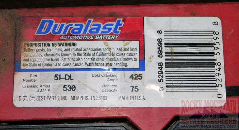 Duralast 51-DL, 530 amp battery. UNTESTED. 8"X9"X5". - Rocky Mountain ...