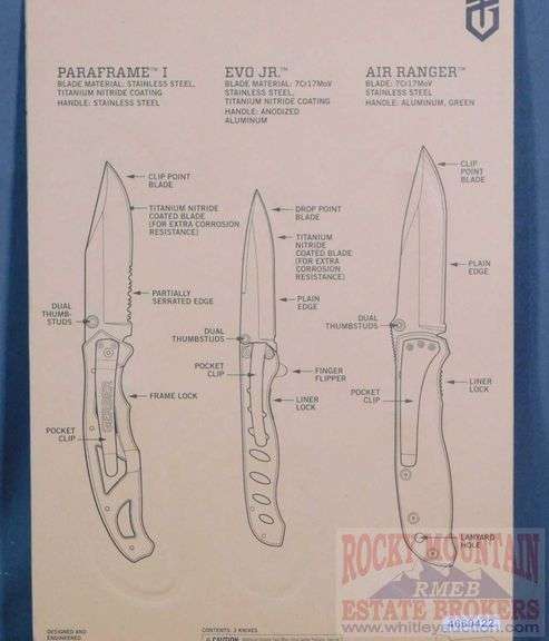 New Gerber 3 Piece Knife Set. Includes "Air Ranger", "Evo Jr ...