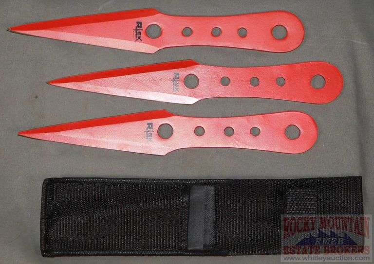 New R-Tek 3 Piece Double Sided Red 10" Throwing Knife Set W/ Black ...