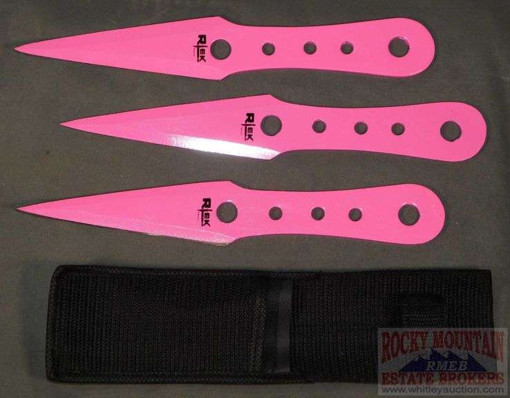 New R-Tek 3 Piece Double Sided Pink 10" Throwing Knife Set W/ Black ...