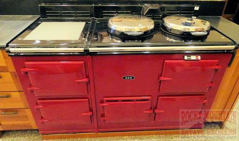 AGA Model PVG 58.5" Red Enamel Cast Iron Range with 5 doors, 2 burners ...