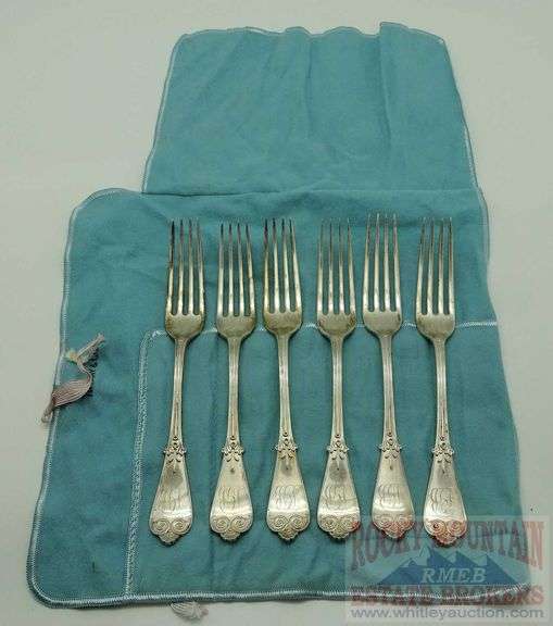 6 Tiffany & Co. Sterling Silver Dinner Forks with Blue Cloth Tiffany ...