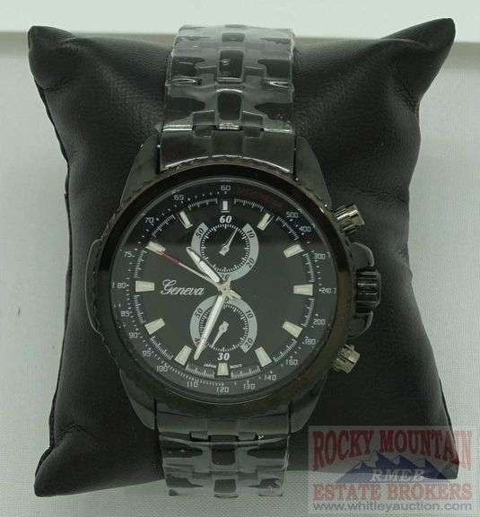 New Geneva Black on Black, Men's Quartz Watch with 2 Non-Functioning ...