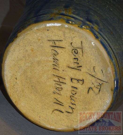 Jerry Brown Folk Art Style, Blue Ugly Face Pottery Jug with Bulging ...