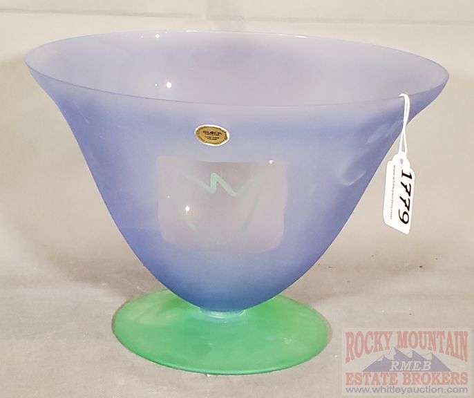 Block, Made in Poland Hand Blown Studio Art Glass Footed Bowl. 7" high ...