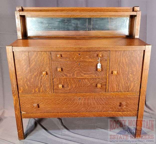 Original Finish Mission Style Quarter-Sawn Oak Buffet with Mirrored ...