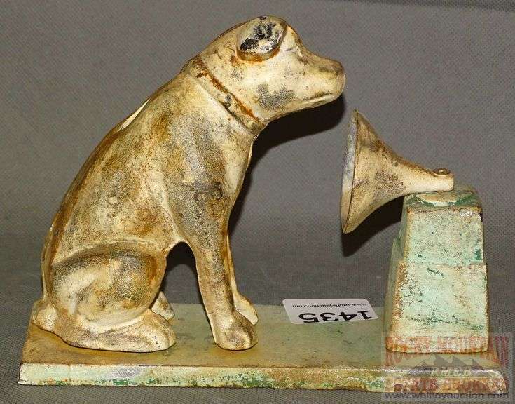 Cast Iron RCA Dog Bank, 8" long. - Rocky Mountain Estate Brokers Inc.