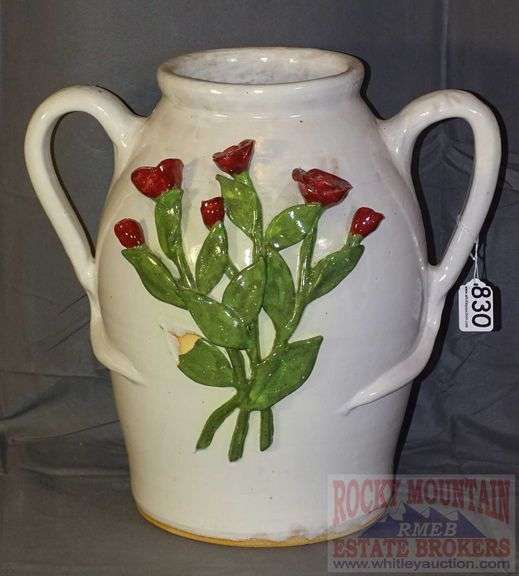 Peppertown Pottery Riley 2 Handled Pottery Vase with Applied Cactus ...