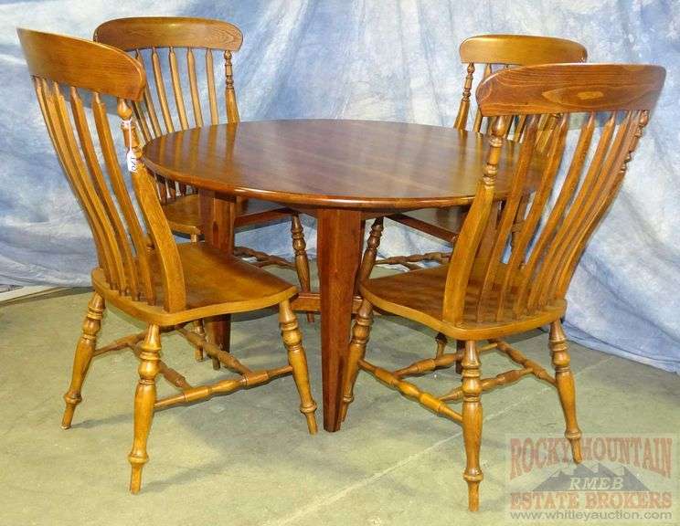 High-Quality Solid Cherry Wood 50" Round Dining Table with 4 Slat Back ...