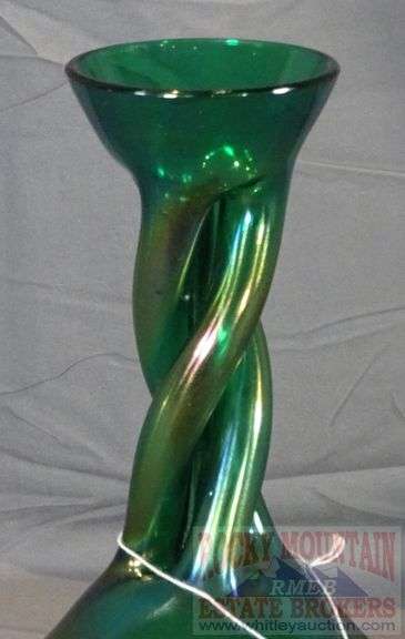 Emerald Green Hand Blown Studio Art Glass Twisted Neck Vase, 10" high ...