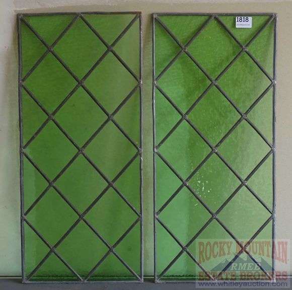 2 Lead Framed, Green Glass Windows, 26"X12". 2 times the money. Total ...