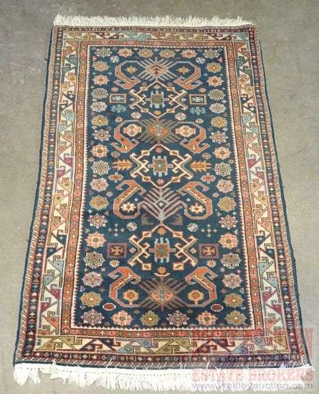 Hand-Woven, Dark Blue Persian Style Rug with Very Detailed Decoration ...
