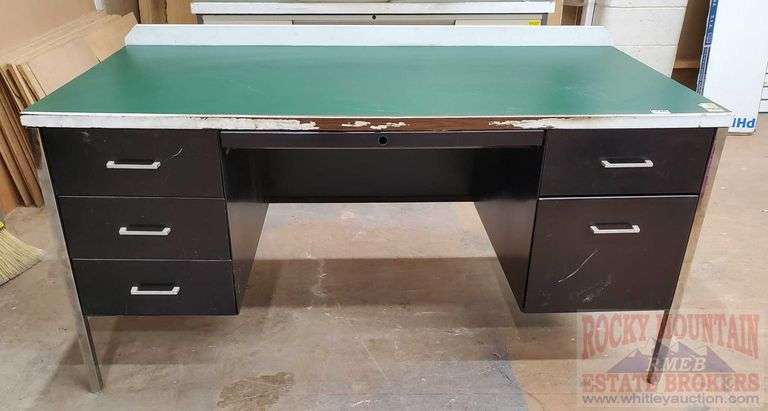 Black Double Bank Office desk w/ Green Laminate Top. 30"x60"x31 ...