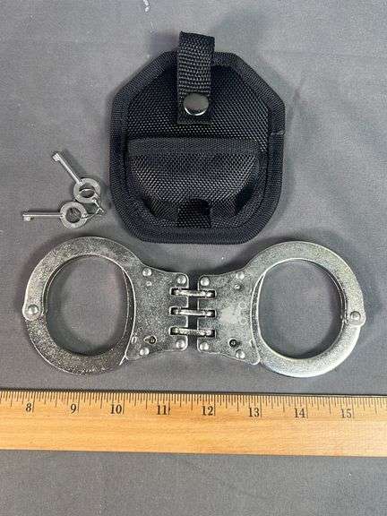New polished stainless steel handcuffs with keys & nylon sheath ...