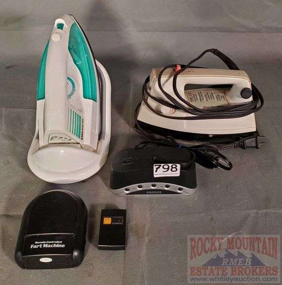 Fart Machine w/ Remote, Oreck & Proctor Silex Irons & Alarm Clock. All ...