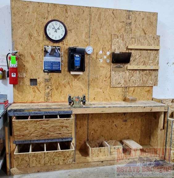 Large Shop Built Work Bench W/ Back Board, Grinder, Towel Dispenser ...