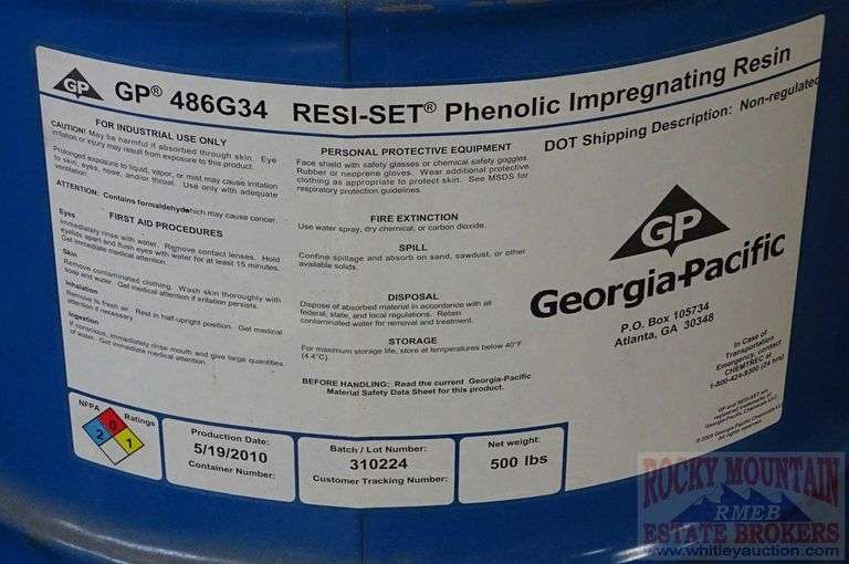 2- 500 lbs. Barrels Of Georgia-Pacific Impregnating Resin w/ One Pump ...