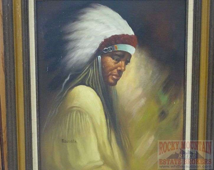 Original Oil on Canvas Indian Chief Painting. Artist signed Morando 32 ...