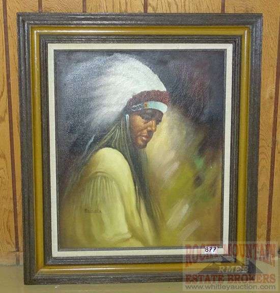 Original Oil on Canvas Indian Chief Painting. Artist signed Morando 32 ...