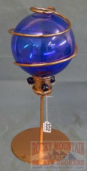 Blue Gazing Ball W/ Copper Stand, 20" high. - Rocky Mountain Estate ...