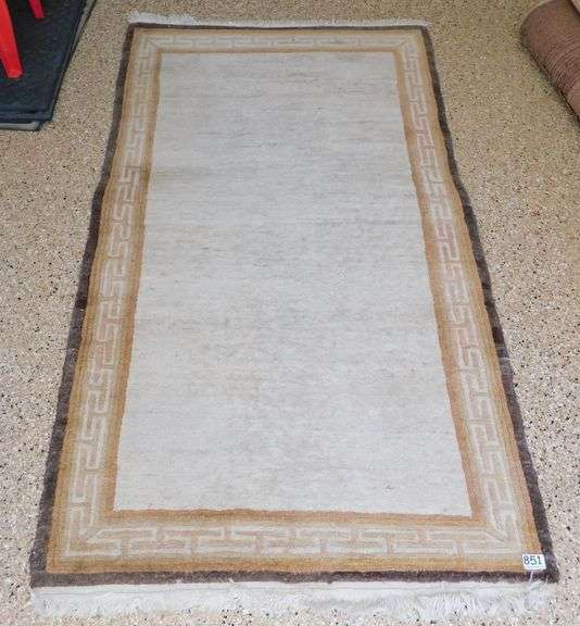 100% Wool Rug W/ Greek Key Pattern Border, 70"x36". - Rocky Mountain ...