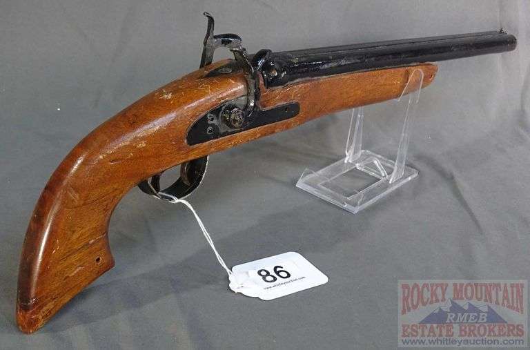 Percussion Cap Style Double Barrel Revolver Replica. No background ...