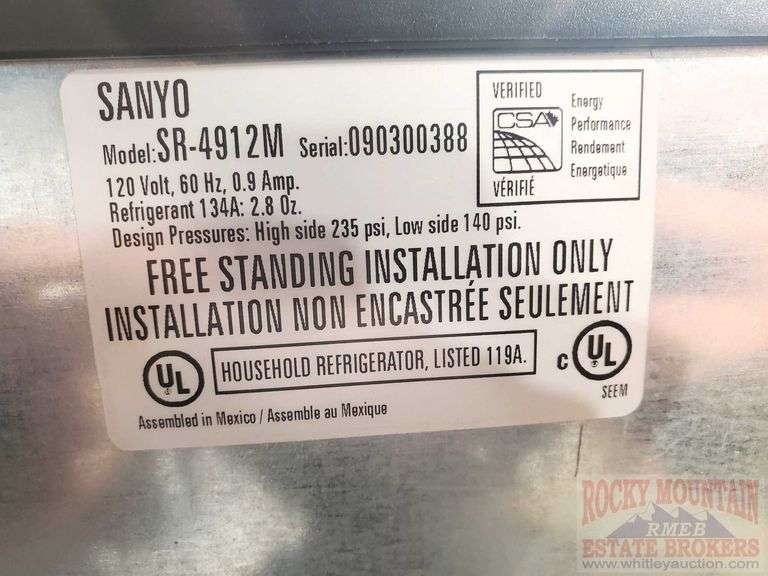 Sanyo Model SR-4912M Stainless Steel Bar Size Refrigerator, 34" high. - Rocky Mountain Estate ...