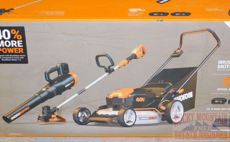New Worx Nitro 40V Cordless Yard Tool Set W/ 20" Mower, 13" String ...