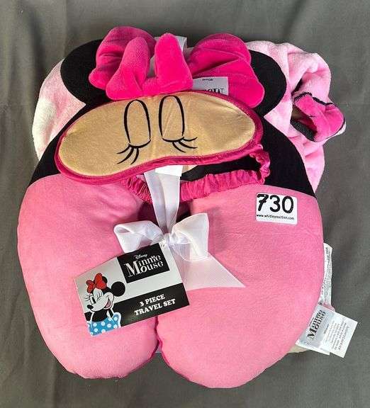 New Disney 3-Piece Minnie Mouse Travel Set W/ Blanket, Sleep Mask ...