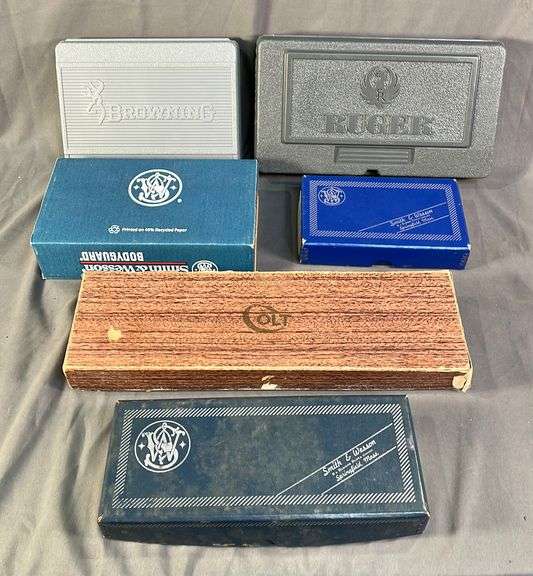 Asst. Vintage Smith & Wesson, Ruger, Colt & Other Gun Boxes & Hard ...