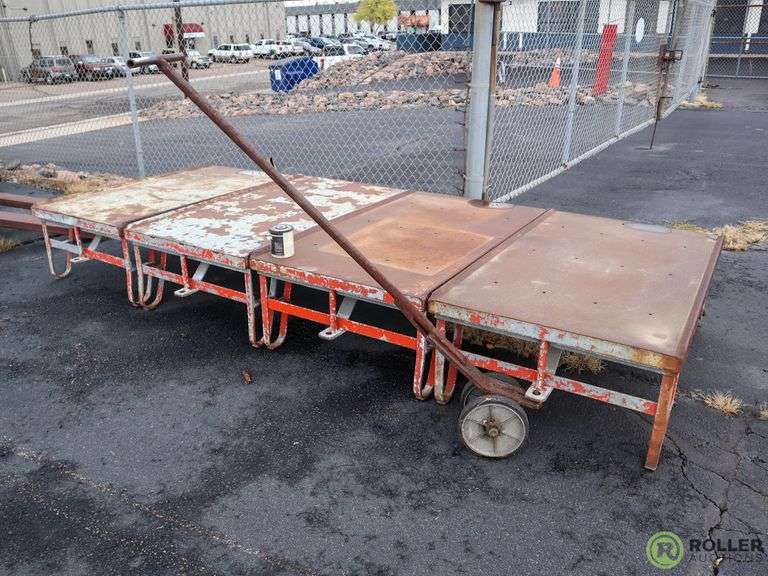 (4) Rolling Flatbed Carts With (1) Handle, 5' x 3' Carts - Roller Auctions