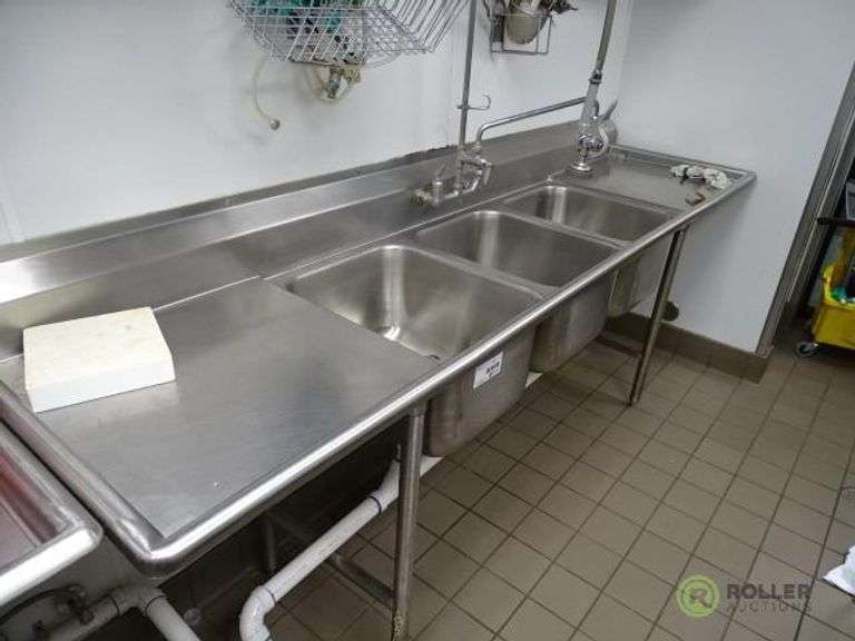 102in Stainless Steel 3-Pot Sink With Dual Drainboards, Faucet and ...