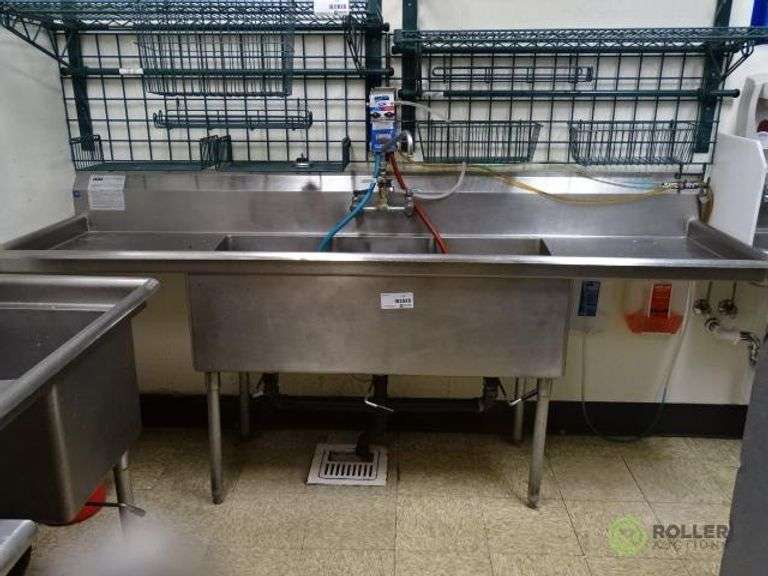 Duke 96in Stainless Steel 3-Compartment Sink With Drainboards, Faucet ...