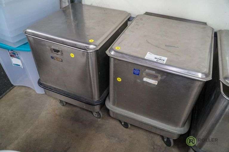 (2) Stainless Steel Ingredient Rolling Bins With Lids - Roller Auction