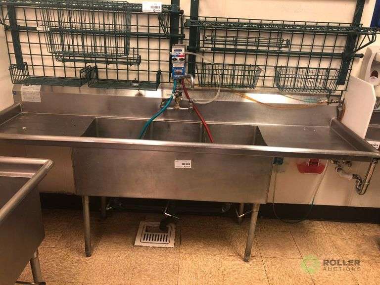 Duke 96in Stainless Steel 3-Compartment Sink With Drainboards, Faucet ...